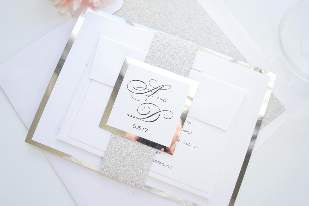 Elegant Silver Glitter Wedding Invitation, Classic Formal Invitation ...