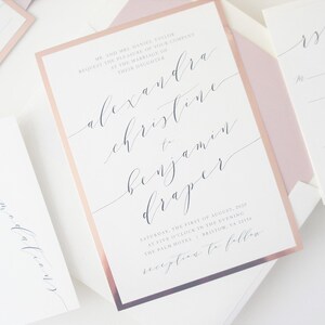 Rose Gold Wedding Invitation Suite Blush Belly Band Layered Design ...