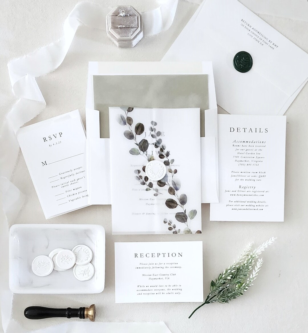 Simple Modern Greenery Invitations, Eucalyptus Wedding Invitation Suite ...