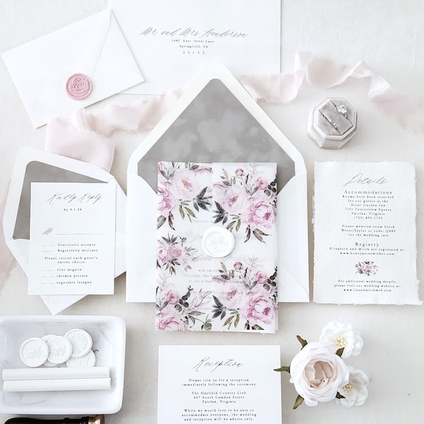 Pink Peonies Wedding Invitations - Etsy