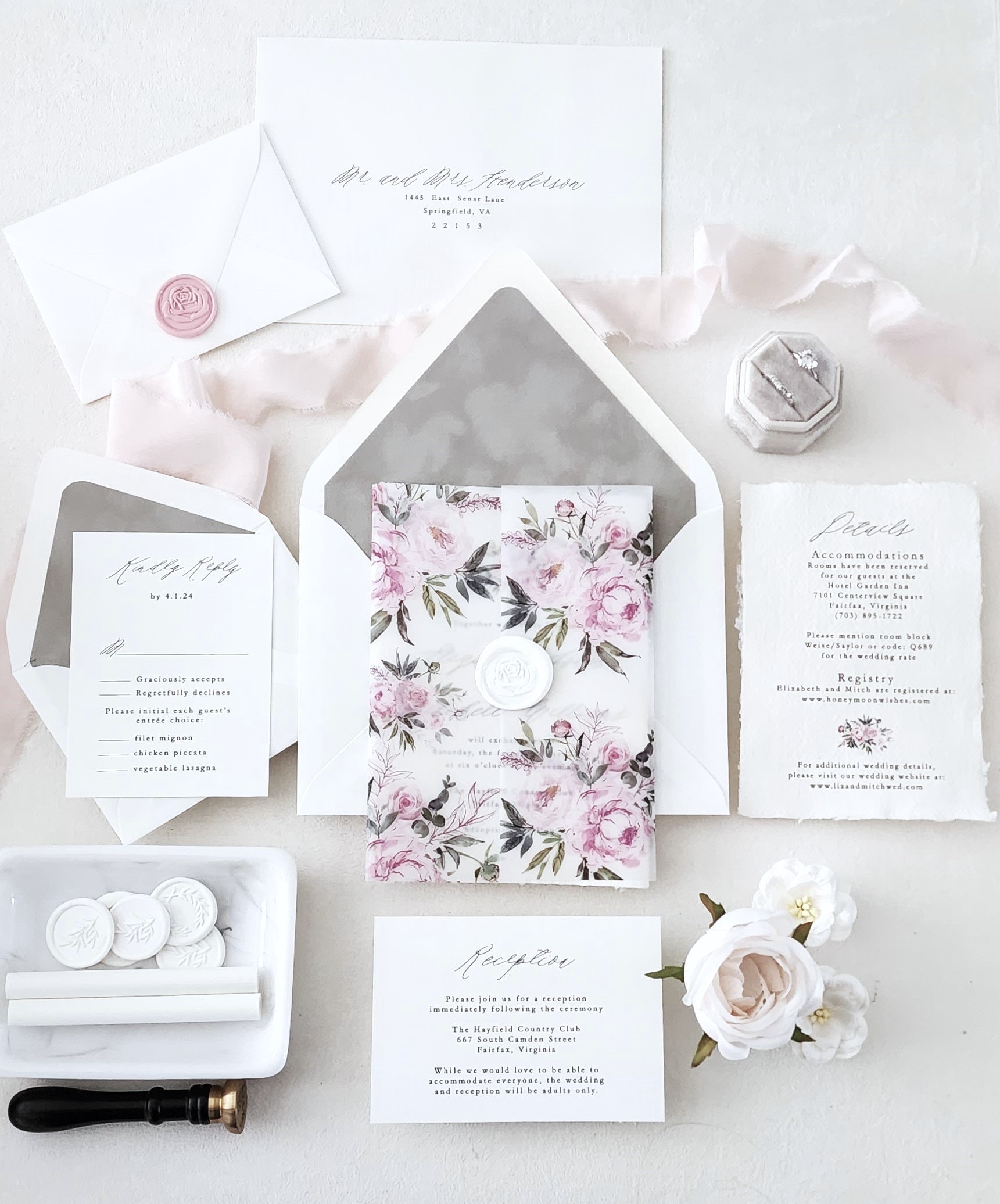 Pink Flower Wedding Invitations, Peony Wedding Invites, Handmade Paper ...