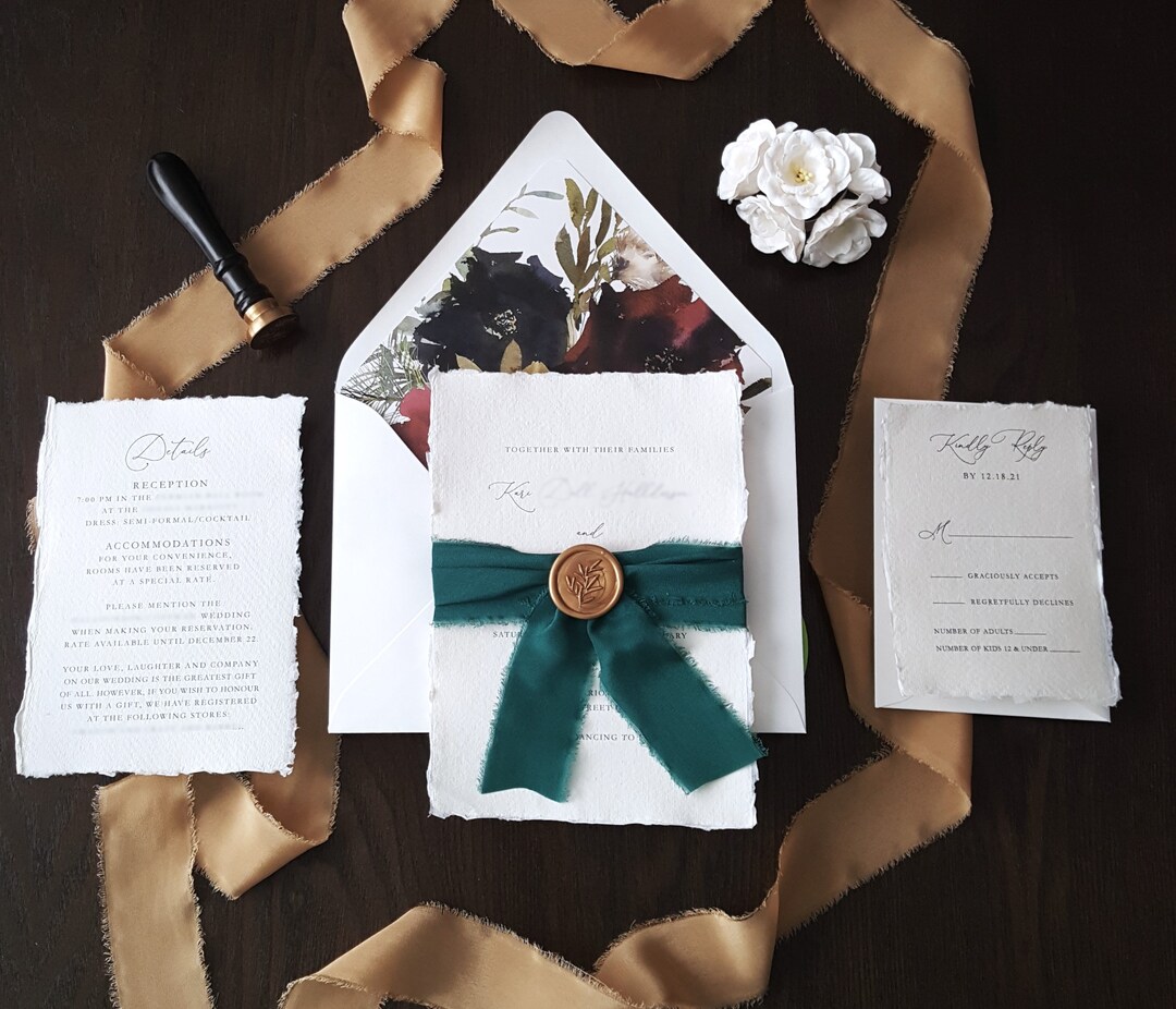 Emerald Green and Gold Wedding Invitation, Moody Bold Colored Wedding ...