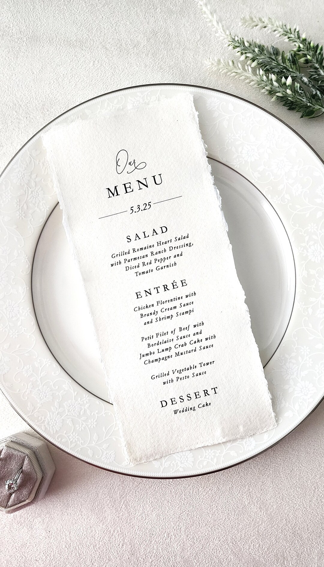 Formal Wedding Menu Cards, Elegant Dinner Menus Printed on Deckled ...