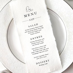 Formal Wedding Menu Cards, Elegant Dinner Menus Printed on Deckled ...