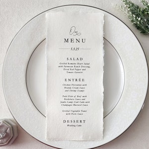 Formal Wedding Menu Cards, Elegant Dinner Menus Printed on Deckled ...