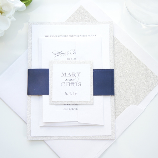Navy Blue and Silver Wedding Invitations - Etsy