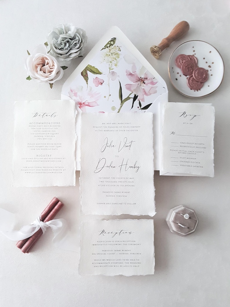 Blush Pink and White Wax Seal Wedding Invitation Sample: Invite, Rsvp ...