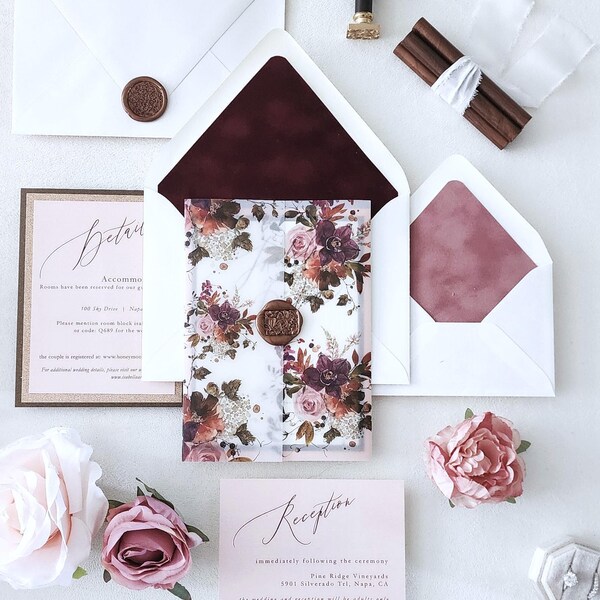 Burgundy Wedding Invitation - Etsy
