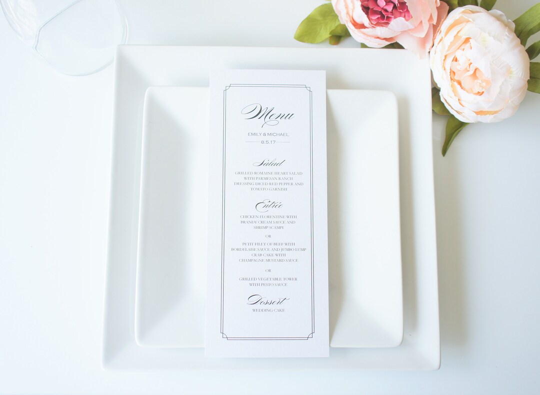 Classic Wedding Menus, Traditional Menu Cards - DEPOSIT - Etsy