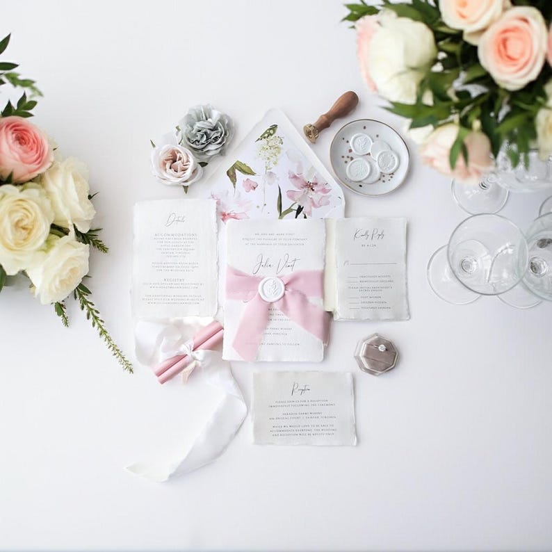 Blush Pink and White Wax Seal Wedding Invitation Sample: Invite, Rsvp ...