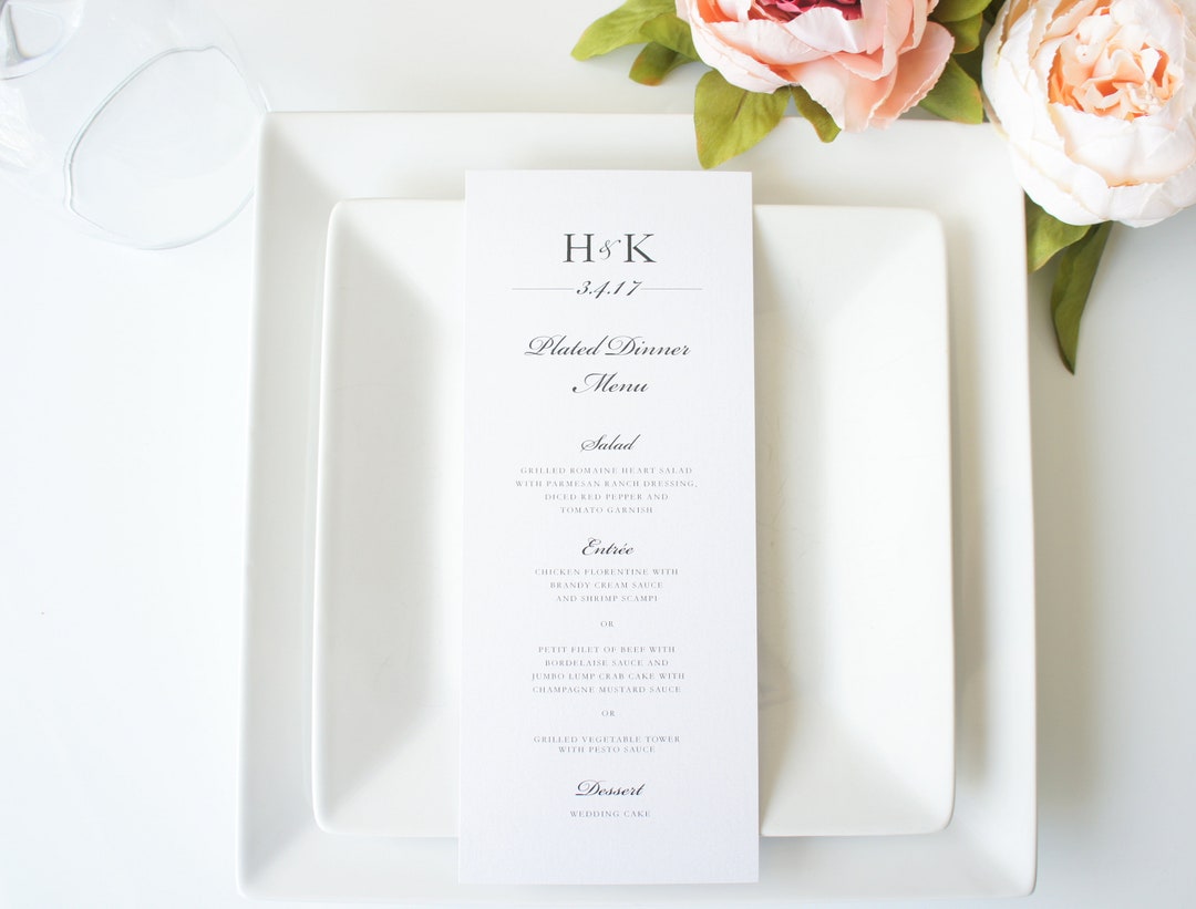 Wedding Menus, Monogram Menu Cards, Elegant - DEPOSIT - Etsy