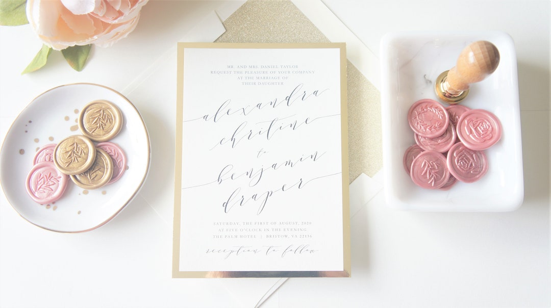 Blush and Rose Gold Wedding Invitations, Printed Invite With Vellum and ...