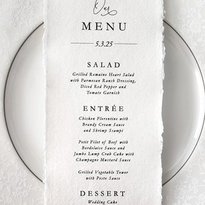 Formal Wedding Menu Cards, Elegant Dinner Menus Printed on Deckled ...
