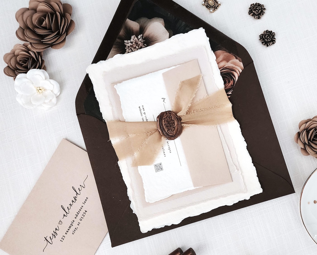 Bronze and Beige Wedding Invitation Suite | Cotton Rag Paper, Silk ...