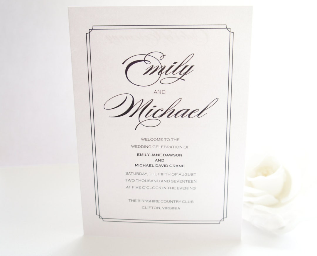 Elegant Traditional Wedding Program Black Border Formal - Etsy