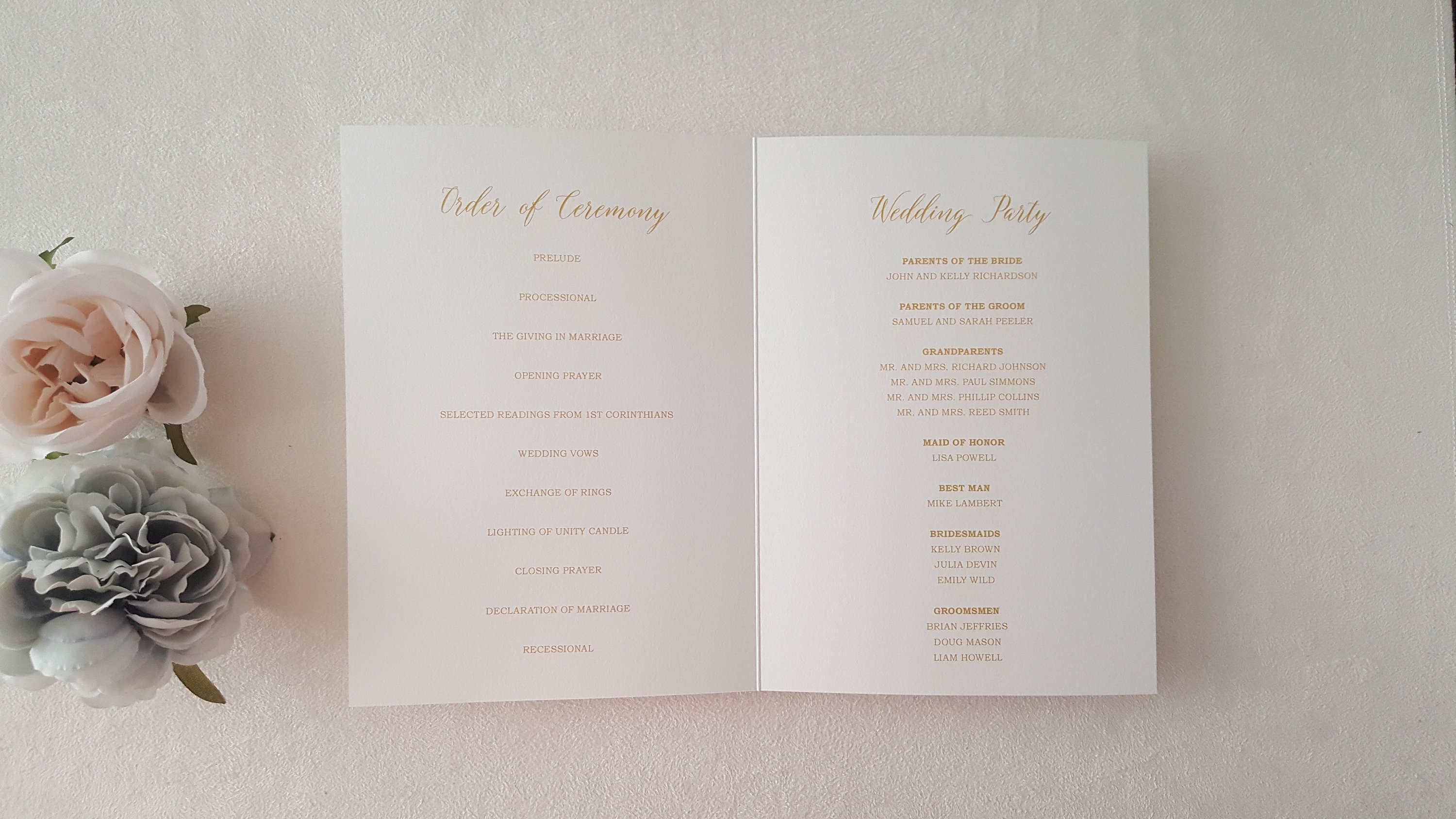 Elegant Gold Calligraphy Wedding Program, Printed 5 X 7 Folded Ceremony ...