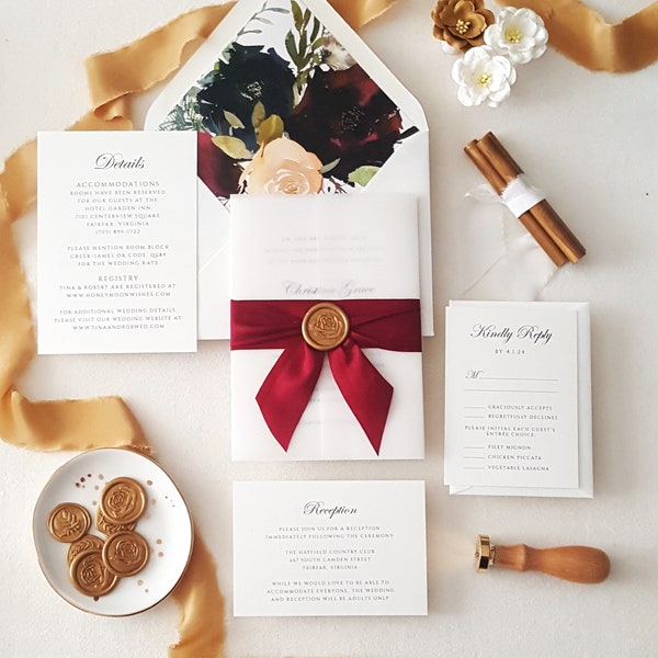 Red Floral Wedding Invitation - Etsy