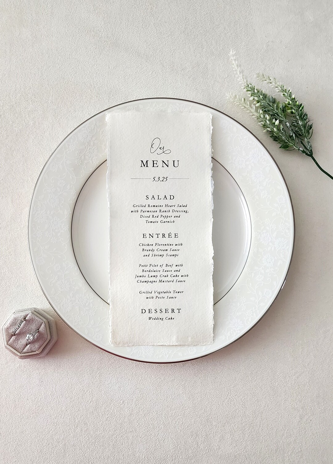 Formal Wedding Menu Cards, Elegant Dinner Menus Printed on Deckled ...