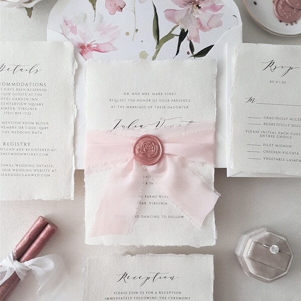 Ribbon Tie Wedding Invitations - Etsy