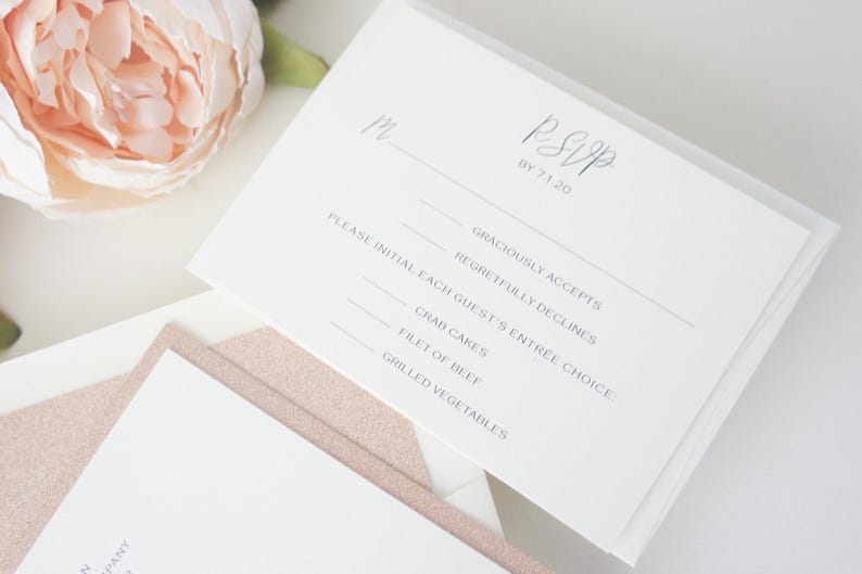 Blush Pink Wedding Invitation Set: Rose Gold Glitter Backing Layered ...