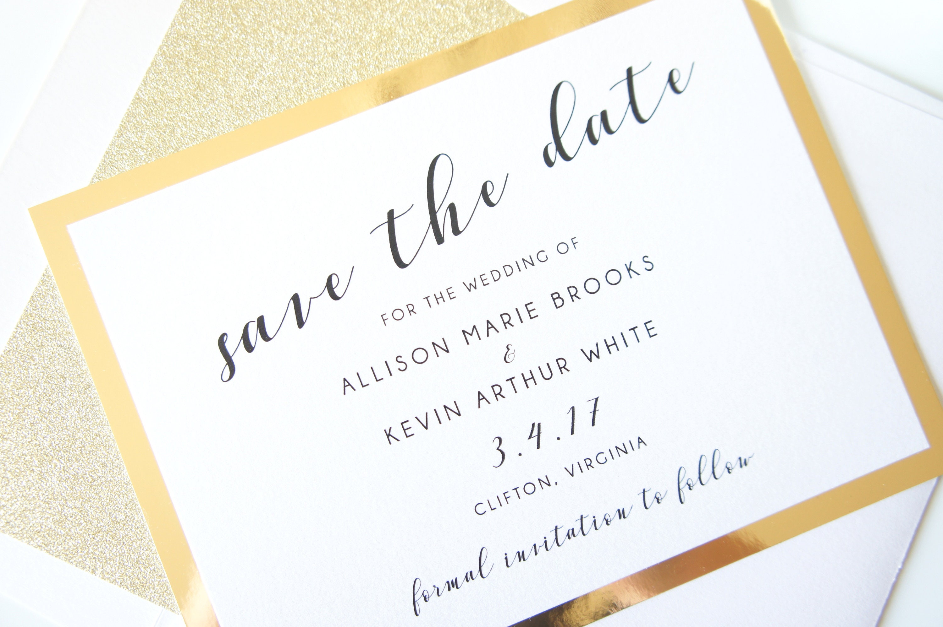 Gold Glitter Save the Date Cards, Gold Foil Mirror Paper, Modern ...