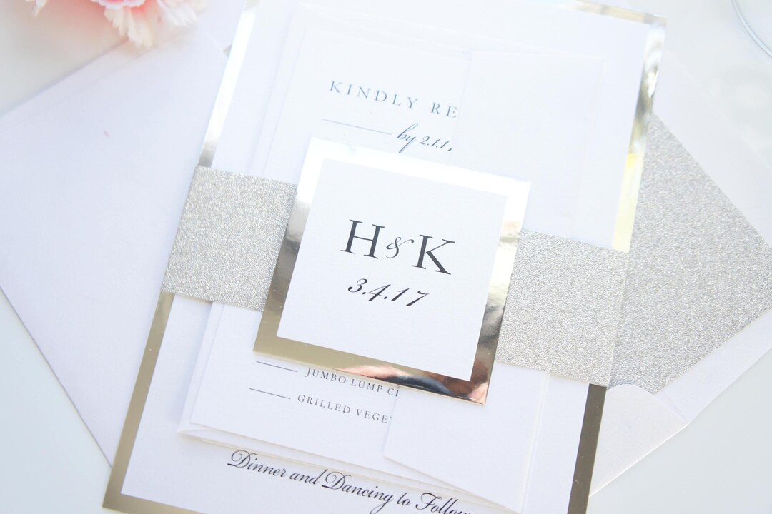 Modern Silver Glitter Wedding Invitation, Elegant Invite Suite, Foil ...