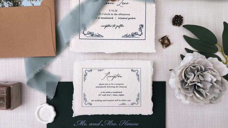 Sage Green Garden Wedding Invitation, Deckle-edge Paper Sample - Etsy