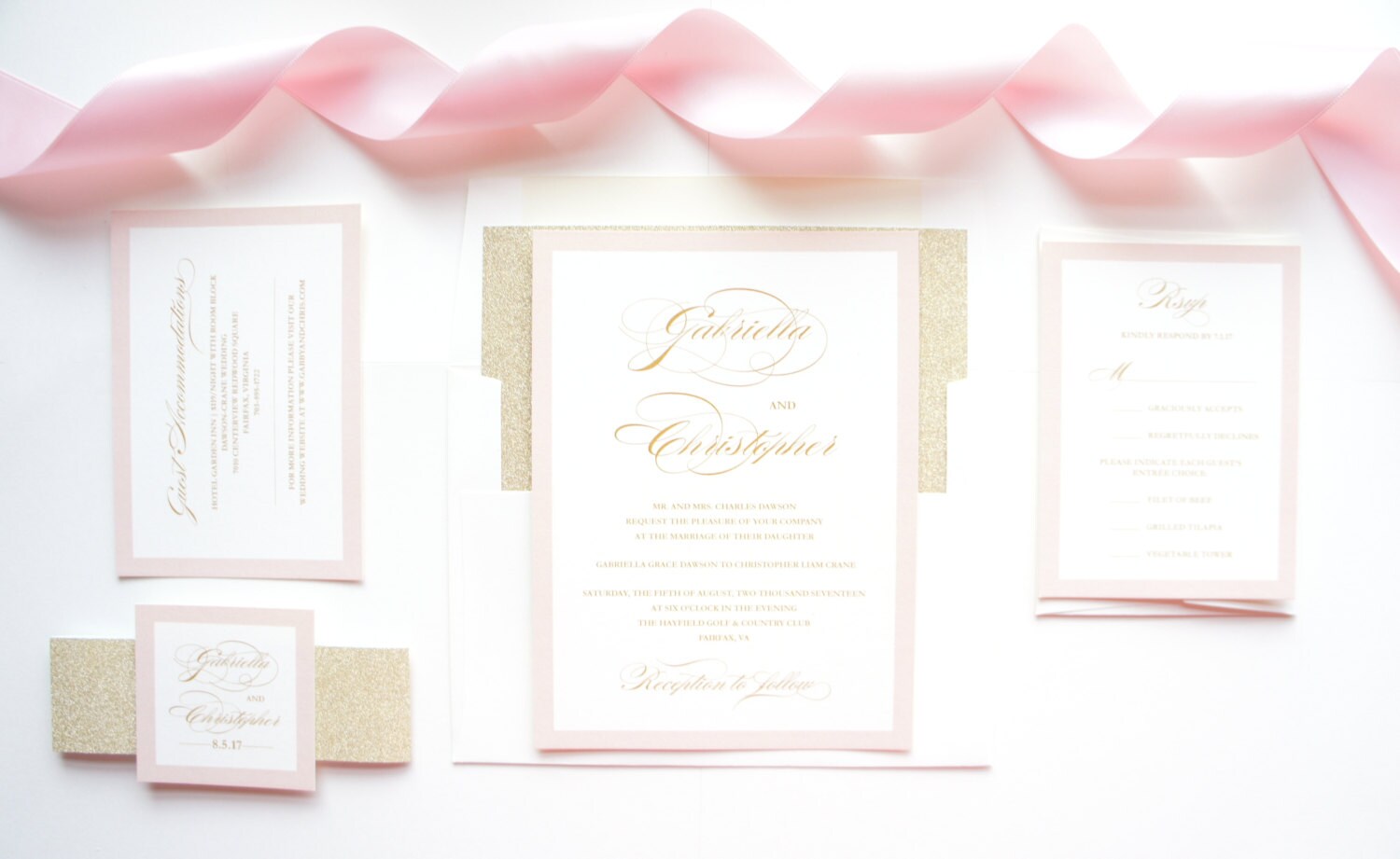 Blush and Gold Wedding Invitations Pink Wedding Invitations | Etsy