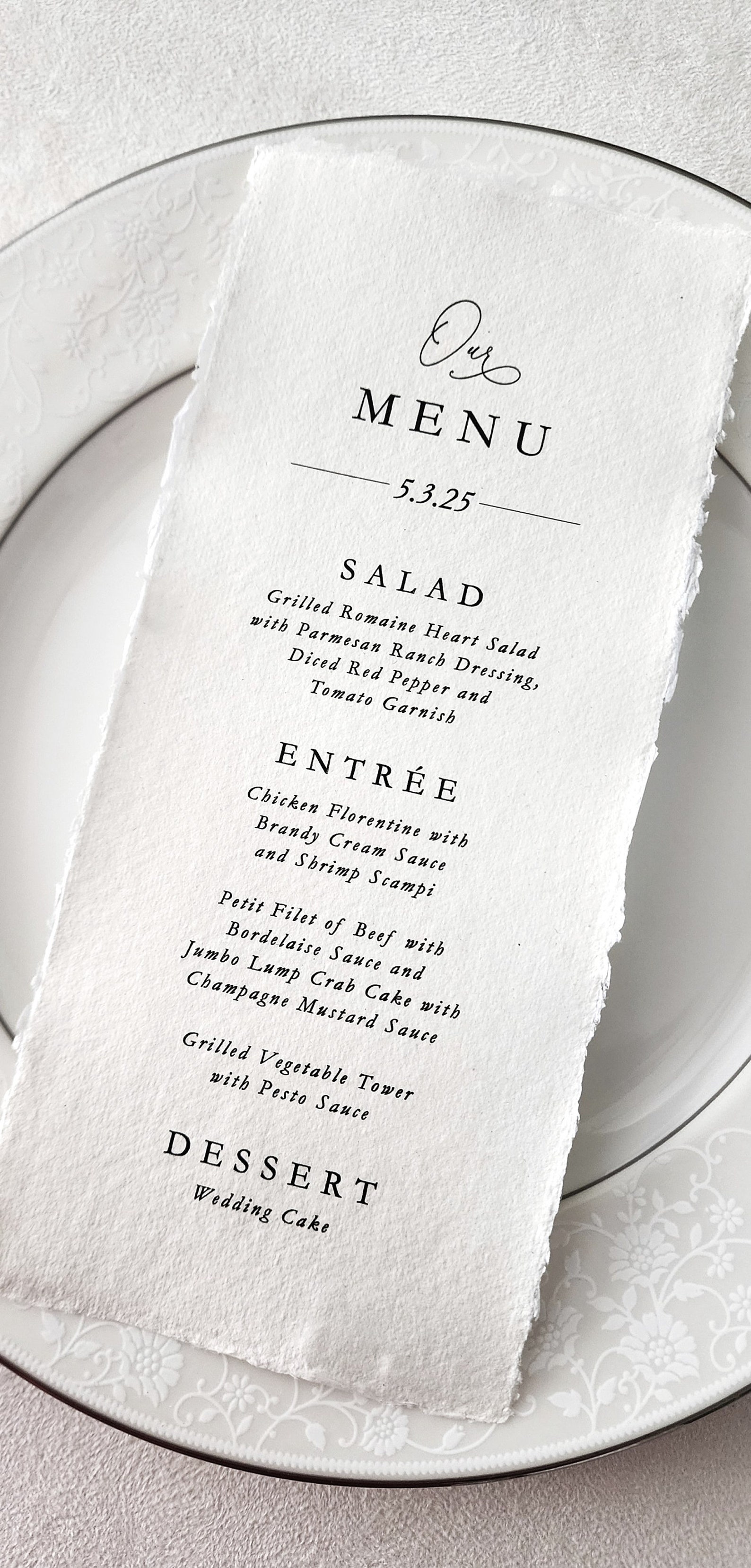Formal Wedding Menu Cards, Elegant Dinner Menus Printed on Deckled ...