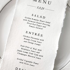 Formal Wedding Menu Cards, Elegant Dinner Menus Printed on Deckled ...