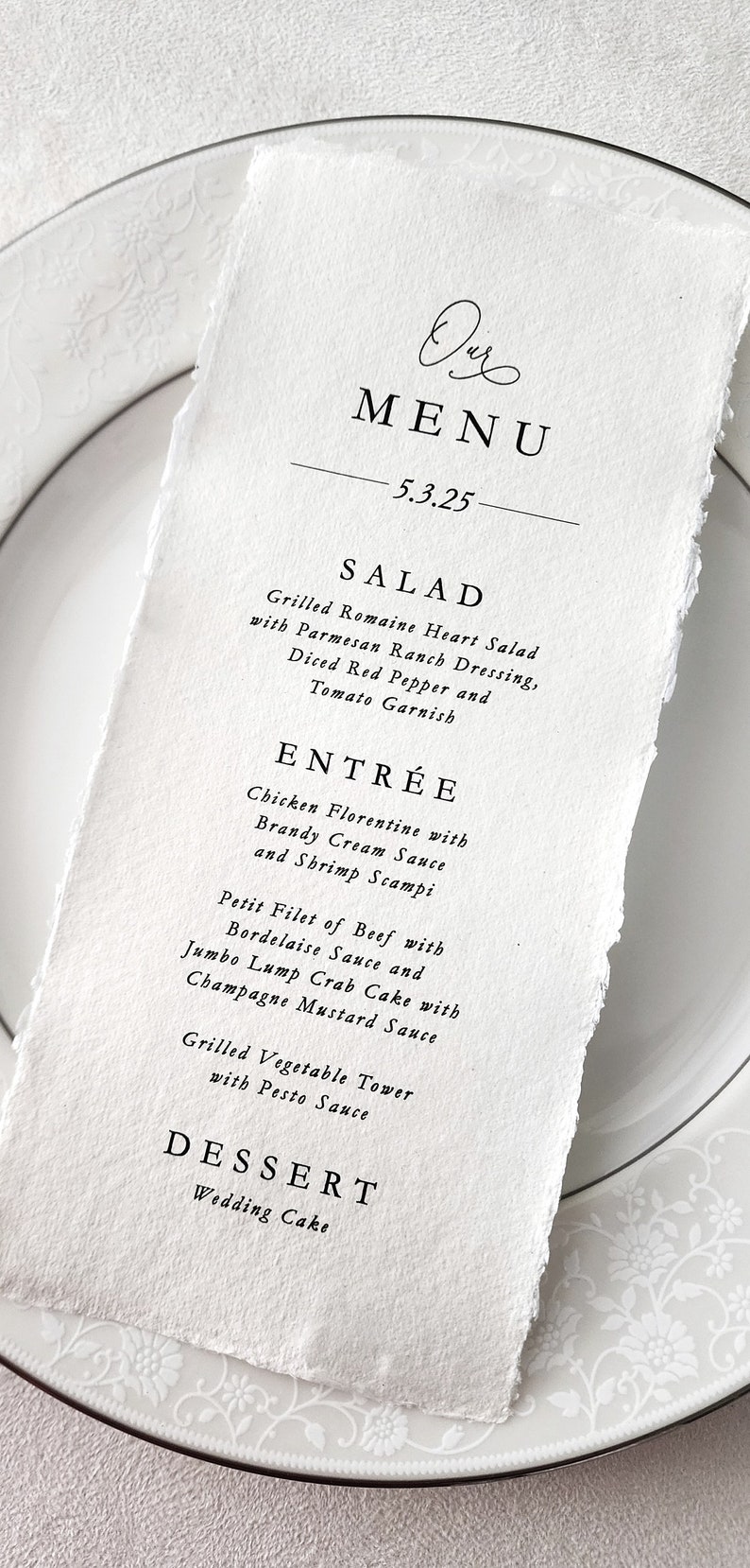 Formal Wedding Menu Cards, Elegant Dinner Menus Printed on Deckled ...
