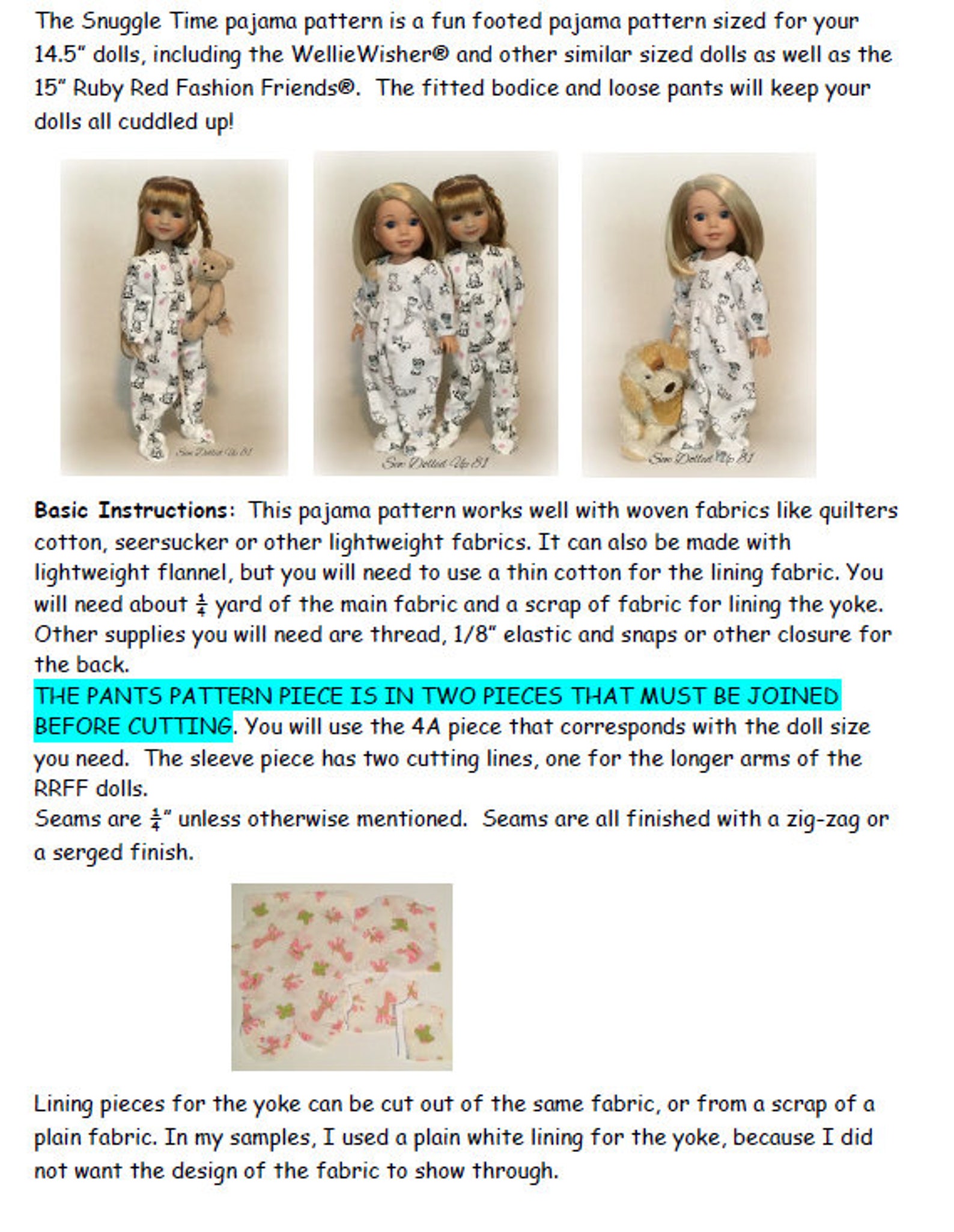 Snuggle Time Pajama Duet PATTERN for 14.5" & 15" Dolls - Etsy