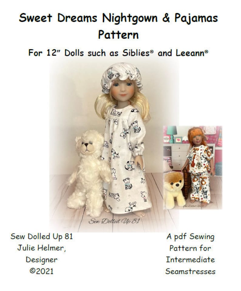 Sweet Dreams Nightgown and Pajama PDF PATTERN for 12 - Etsy