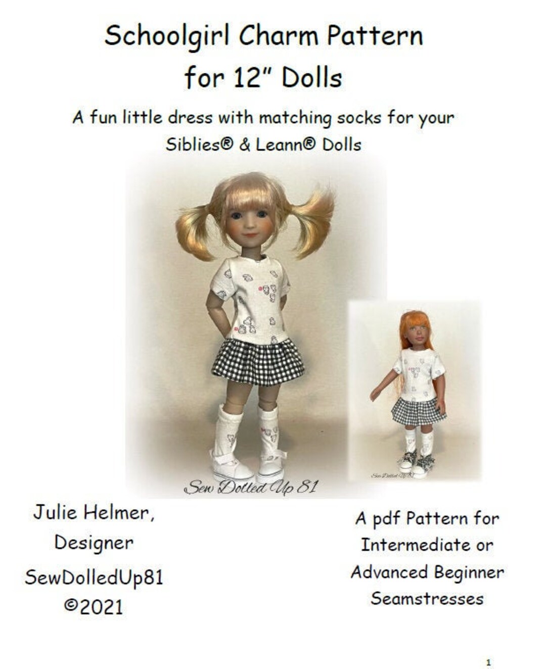 Schoolgirl Charm PDF PATTERN for 12" Dolls Such as Siblies and Leeann ...