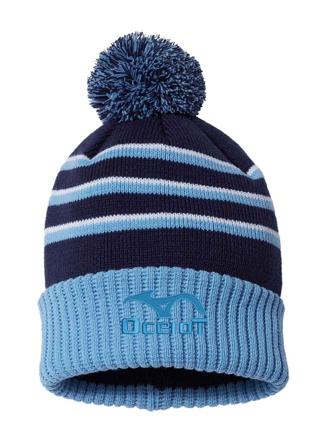 Ocelot Winter Hats With Pom - Navy, Blue, and White - Etsy