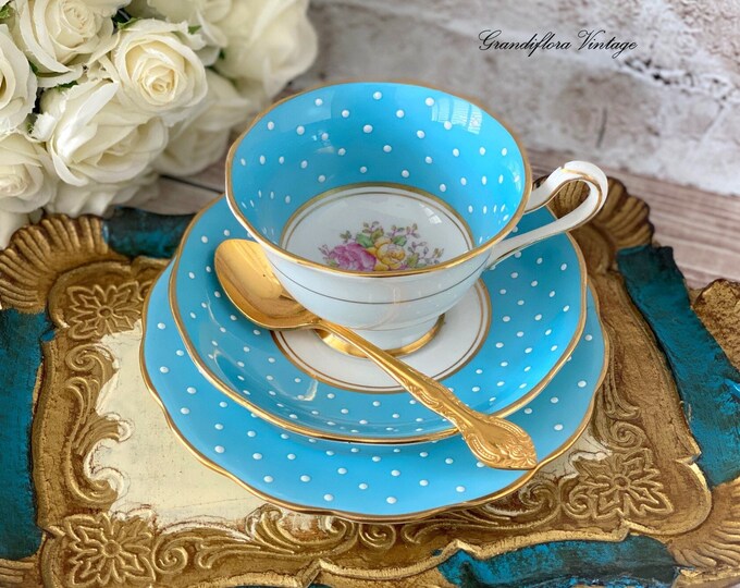 A Rare Vintage 1950s Royal Albert Crown Polka Dot Tea Cup Trio, Teacup ...