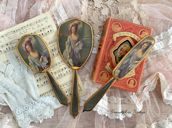 A Lovely Vintage 1940s Dresser Vanity Set Hair Brush Hand Mirror Gainsborough Original Box Dressing Table Etsy