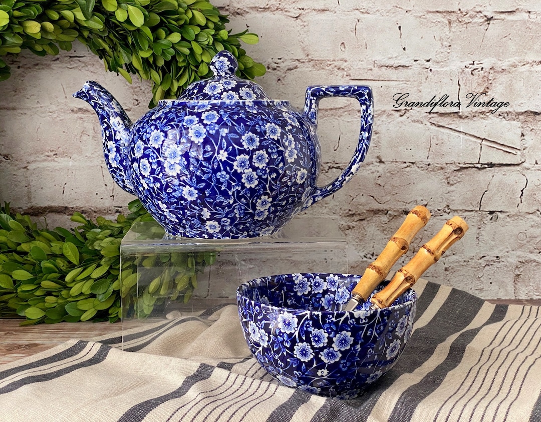 Burleigh Calico Large Teapot & Sugar Bowl, Blue and White, Farmhouse ...