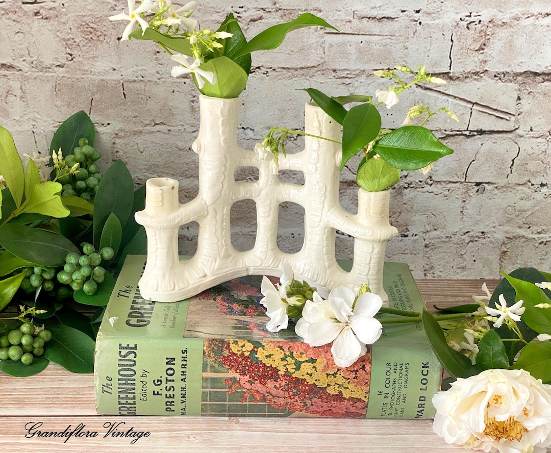 Antique Faux Bois FOUR Branch Bud Vase, C1900, White, Chinoiserie Tree ...