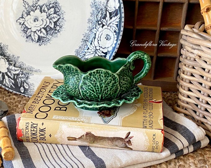 A Vintage Emerald Green Cabbage Ware Sauce Gravy Jug Boat, Shorter ...