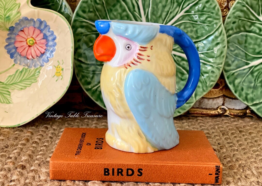 A Cute Vintage 1930s Parrot Cockatoo Jug, Majolica Style Small Blue ...