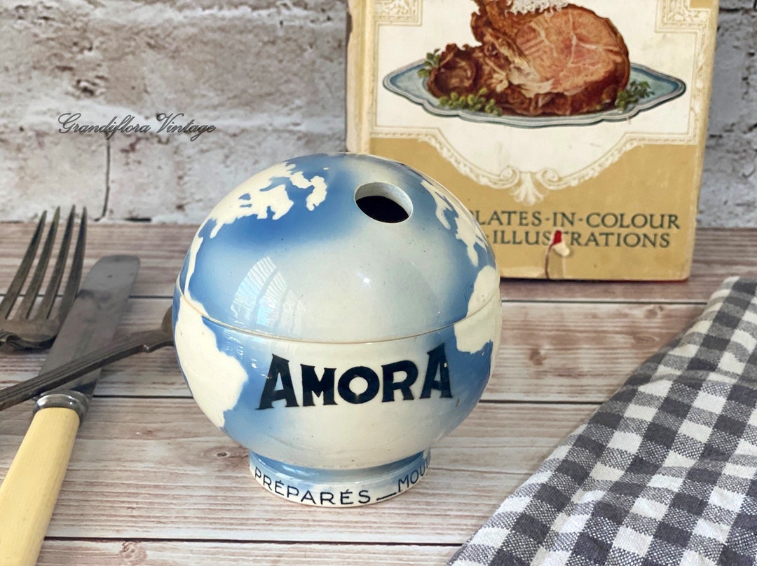 Vintage French Mustard Pot, Amora Globe, Moutarde, Sarreguemines ...