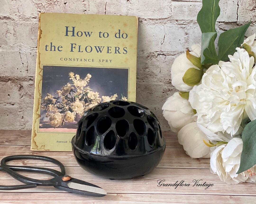 A Large Vintage Black Glass Domed Flower Frog, English, Flower ...