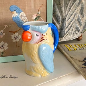 A Cute Vintage 1930s Bird Parrot Cockatoo Jug, Majolica Style Small ...