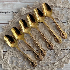 A Pretty Set of Six Ornate Vintage 24kt Gold Plated Teaspoons, Rodd ...