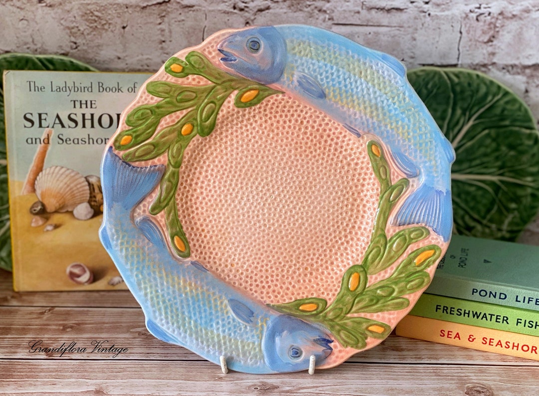 A Lovely Vintage Majolica Fish, Salmon, Seafood Large Plate, English ...