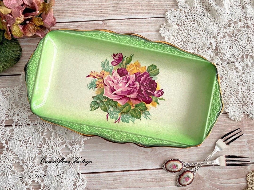 A Pretty Vintage James Kent Cake or Sandwich Plate, Tray, Pink Roses ...