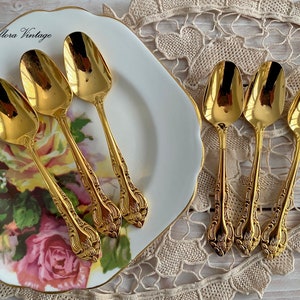 A Pretty Set of Six Ornate Vintage 24kt Gold Plated Teaspoons, Rodd ...
