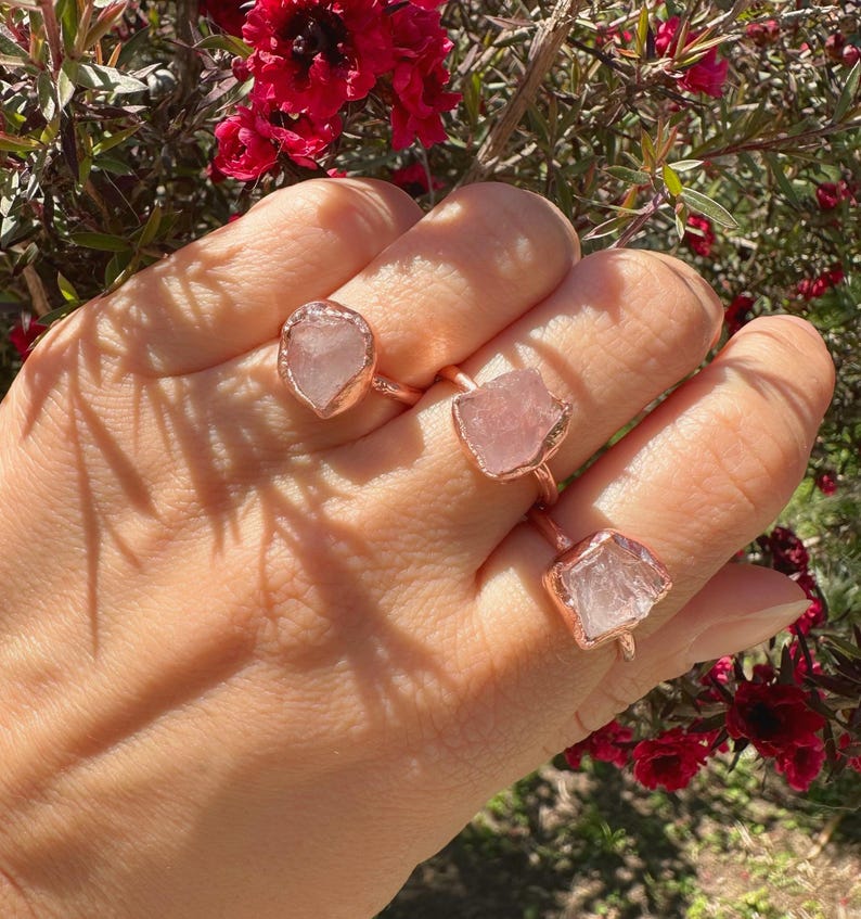 Rose Quartz Copper Ring // Rose Quartz Ring // Rose Quartz Raw Ring ...