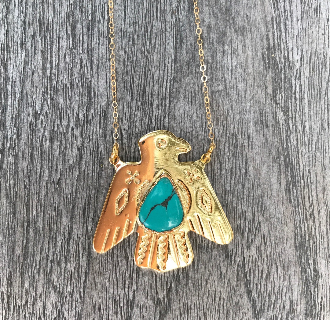 Thunderbird Necklace // Turquoise Thunderbird Necklace // Gold ...